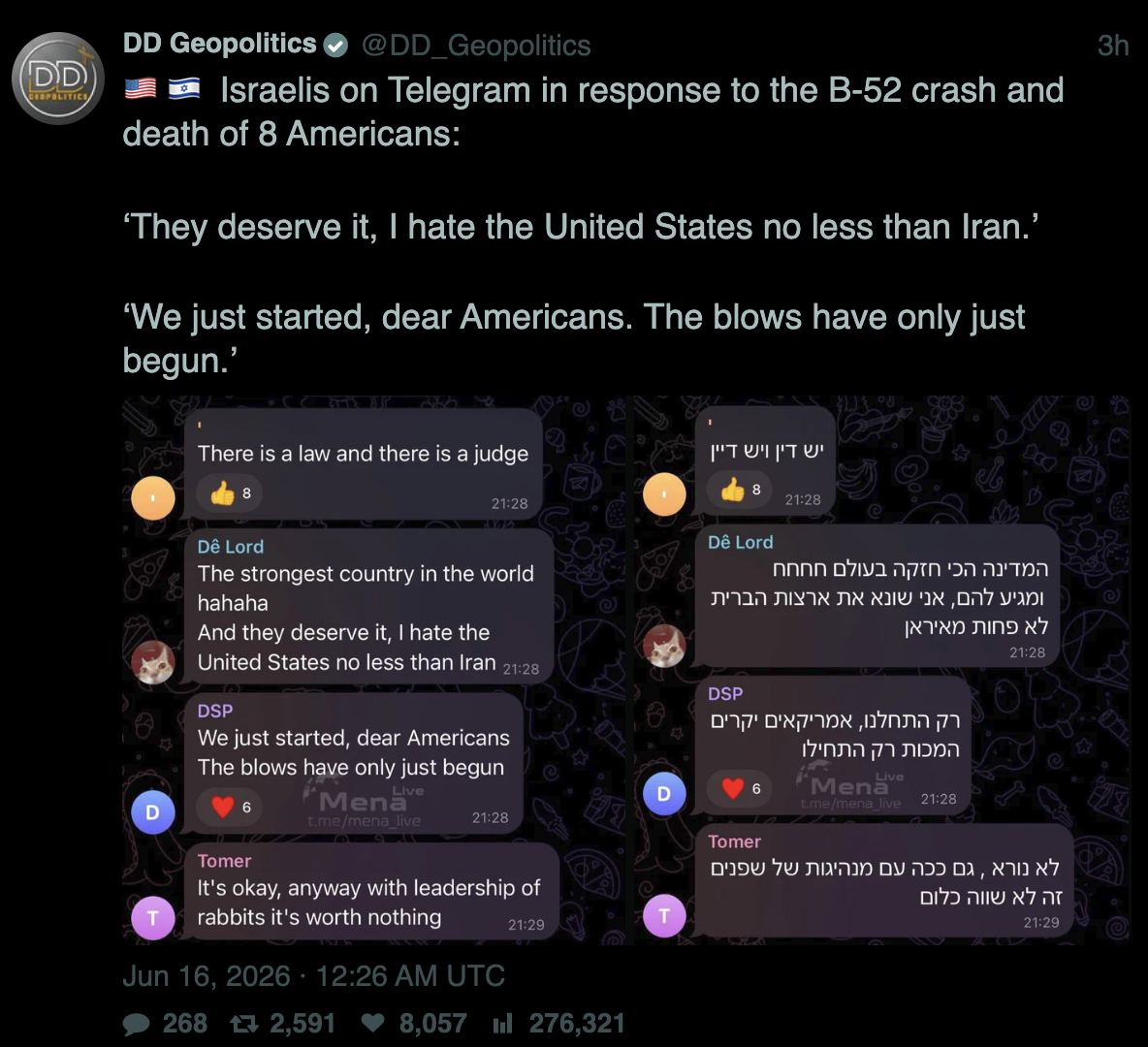 /pol/ - JEWS ON TELEGRAM ARE CELEBRATING THE DEATH OF 8 AMERICANS ...
