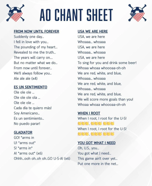 /sp/ - The US fan chant sheet handed out last night - Sports - 4chan