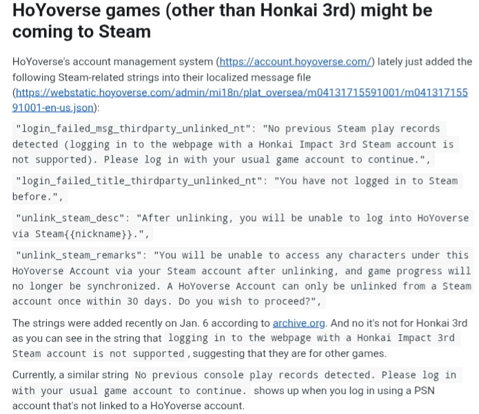 /v/ - [SAD NEWS] Mihoyo's games are finally coming to Steam - Video ...